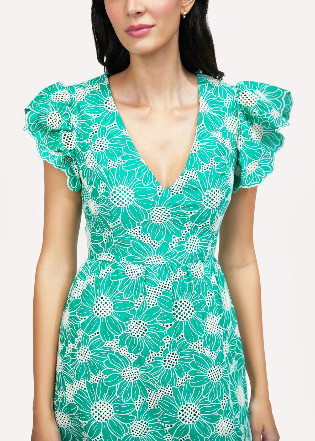 LOST+WANDER Zenith Midi Dress Cotton Summer Flutter Shoulder - Green ...