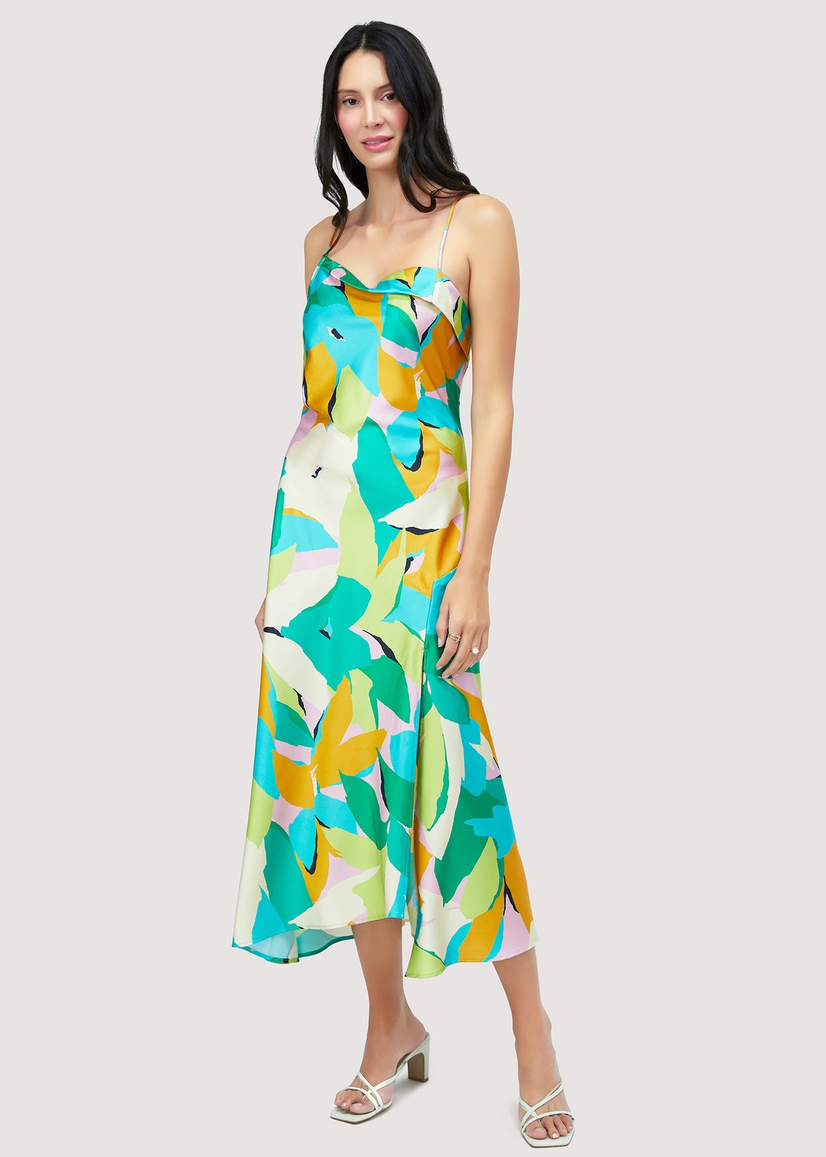 LOST+WANDER Afternoon Splendor Satin Silky Midi Dress - Green Yellow ...